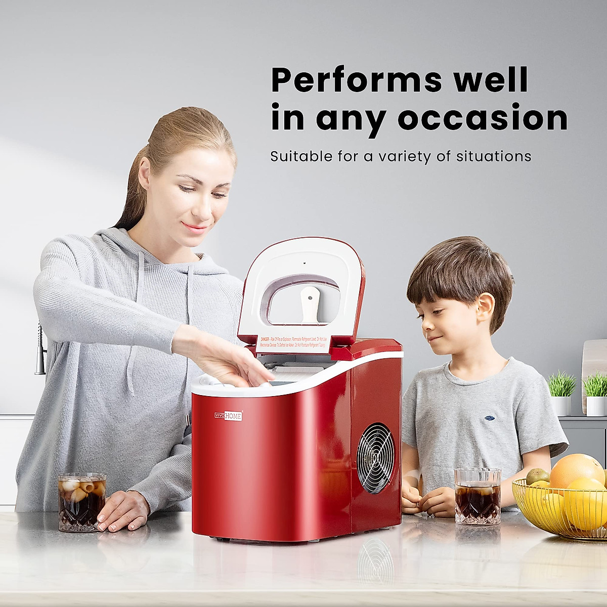 VIVOHOME Electric Portable Compact Countertop Automatic Ice Cube Maker Machine with Hand Scoop and Self Cleaning Function 26lbs/Day Red