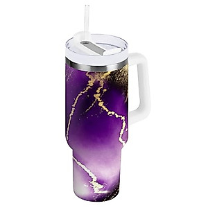 RPLIFE Abstract Purple Coffee Tumbler with Handle, Stainless Steel Coffee Mug, Insulated Coffee Mug with Lid, Coffee Tumbler for Women