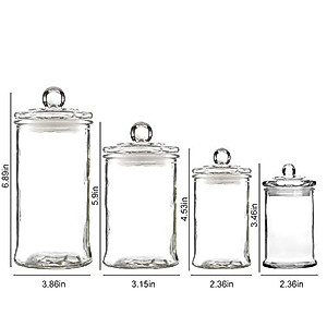 Maredash Glass Apothecary Jars,Bathroom Storage Organizer with lids - Glass canisters Jar Cotton Ball Holder Set of 4