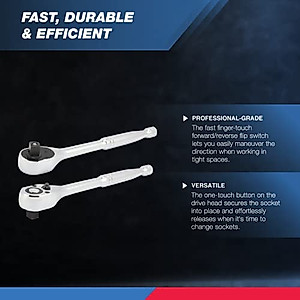 Neiko 03103A 1/2 Inch Ratchet Wrench, 72-Tooth Reversible Ratchet, Quick Release 1/2 Drive Ratchet, 10 Inch Oval Head Socket Wrench, CR-V Steel Rachet Wrench