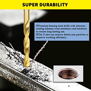 Sutekus 13 PCS Titanium Coated Drill Bit Kit High Speed Steel Drill Bit Set with Hex Shank Quick Change Twist Drilling Bit Kit from 1/16" to 1/4" for Steel, Aluminum, Copper, Soft Alloy Steel