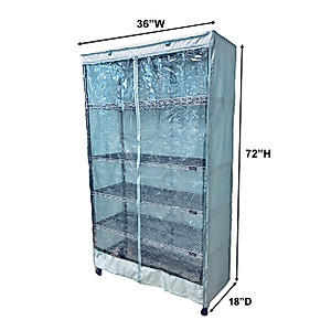 Formosa Covers Storage Shelving Rack Cover with One See Through PVC Panel in Color Glacier Blue (36" W x 18" D x 72" H)