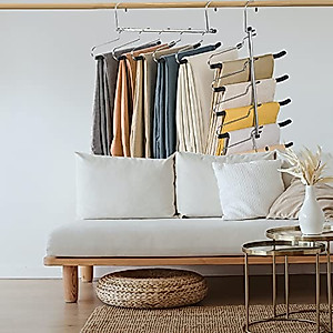 Pants Hangers Space Saving,5 Layers Pants Hangers with Non-Slip Foam Padded Swing Arm Trousers Hangers Heavy Duty Multi-Layer Pants Hangers Rack for Jeans Trousers Skirts Scarf(2 Pack)