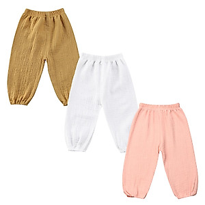 Ursobutegl Toddler Baby Boy Girl Cotton Linen Joggers Pants Elastic Basic Long Pants Harem Bloomers Infant Kid Fall Clothes (3pcs-D, 1-2 Years)