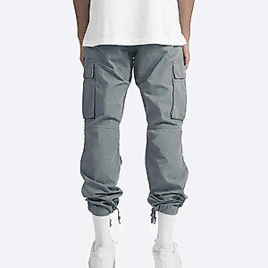 WENKOMG1 Mens Cotton Cargo Pants,Solid Elastic Waist Straight Leg Slacks Drawstring Trousers Slim Fit Bottoms for Men,Sweatpants Work Pants Compression Pants Hiking Pants for Men(Gray,Medium)