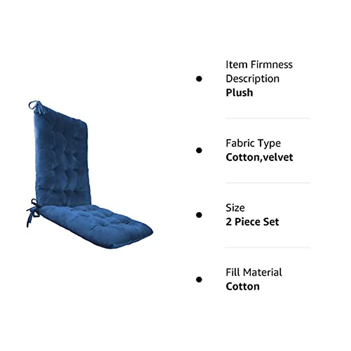 ELFJOY Solid Color Cozy Sanding Fabric Rocker Cushion Set - Chair Pads Set (Navy)