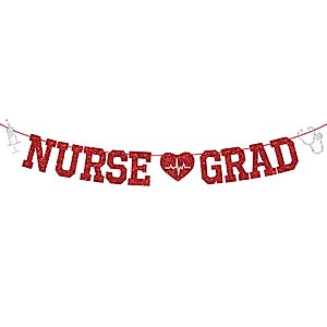 Nurse Grad Banner - Congrats RN/BSN Graduation Sign - Future Nurse/Medical/Nursing School Graduation Party Decorations Supplies, Red Glitter