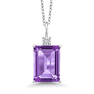 Gem Stone King 925 Sterling Silver Customized and Personalized 14X10MM Emerald Cut and Round Gemstone Birthstone Pendant Necklace For Women with 18 Inch Silver Chain