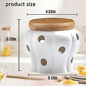MEKBOK Garlic Keeper,Garlic Keeper for Counter,White Ventilated Garlic Container,Ceramic Garlic Storage Container with Bamboo Lid