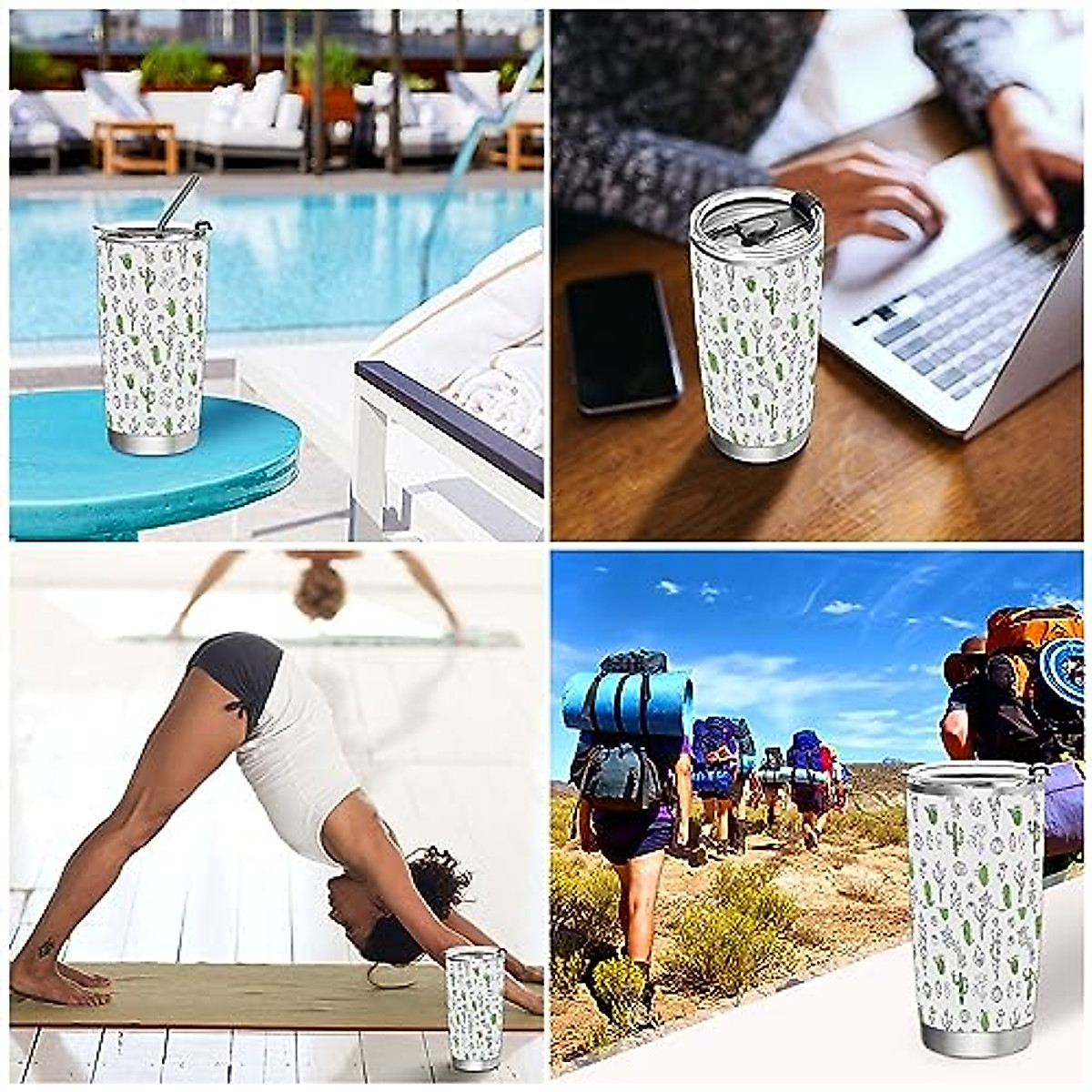 Jihqo Cactus Pattern Tumbler with Lid and Straw, Insulated Stainless Steel Tumbler Cup, Double Walled Travel Coffee Mug Thermal Vacuum Cups for Hot & Cold Drinks 12oz