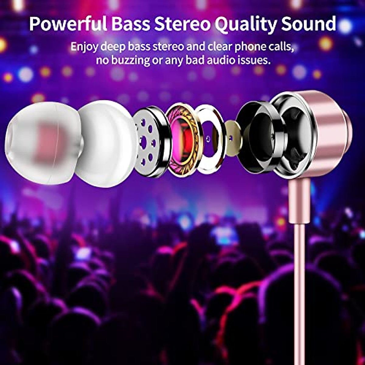 3.5 mm Headphones Magnetic Digital Earbuds for Samsung Galaxy A52 A33 A13 A03s Noise Canceling in-Ear Wired HiFi Stereo Bass Kids Women Small Ears Earphones for Tablets MP3 MP4 PS5 Rose Gold