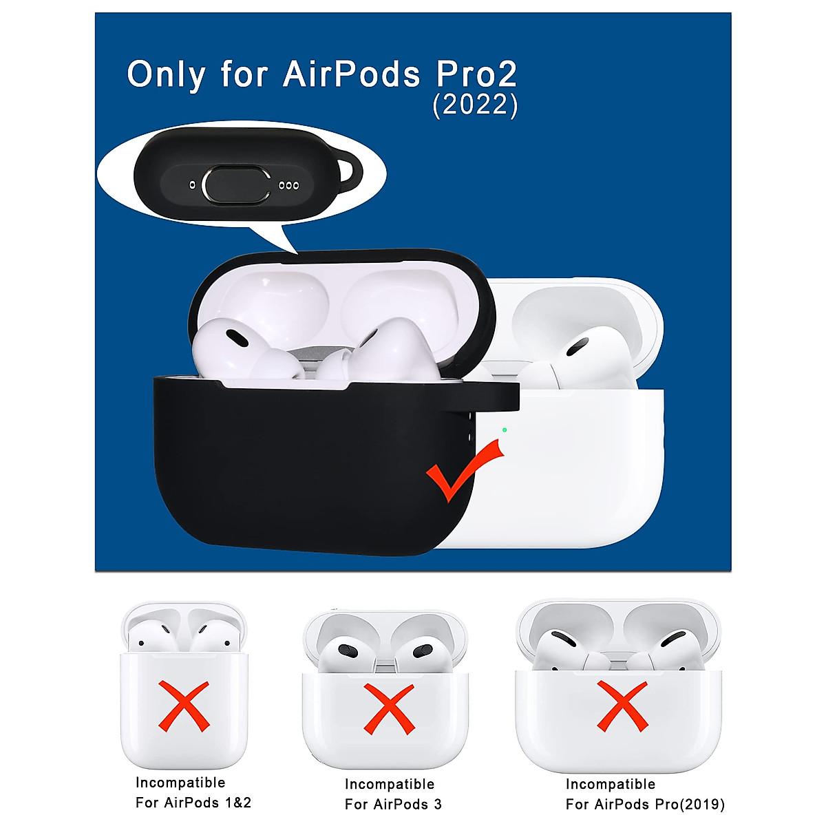 13in1 Cover for AirPods Pro Case 2 Accessories Set 2022 New Released, Dust Guard Protective Silicone Cover for AirPod Pro 2rd Generation Charging Case w/Ear Hook/Carry Box/Keychain Black