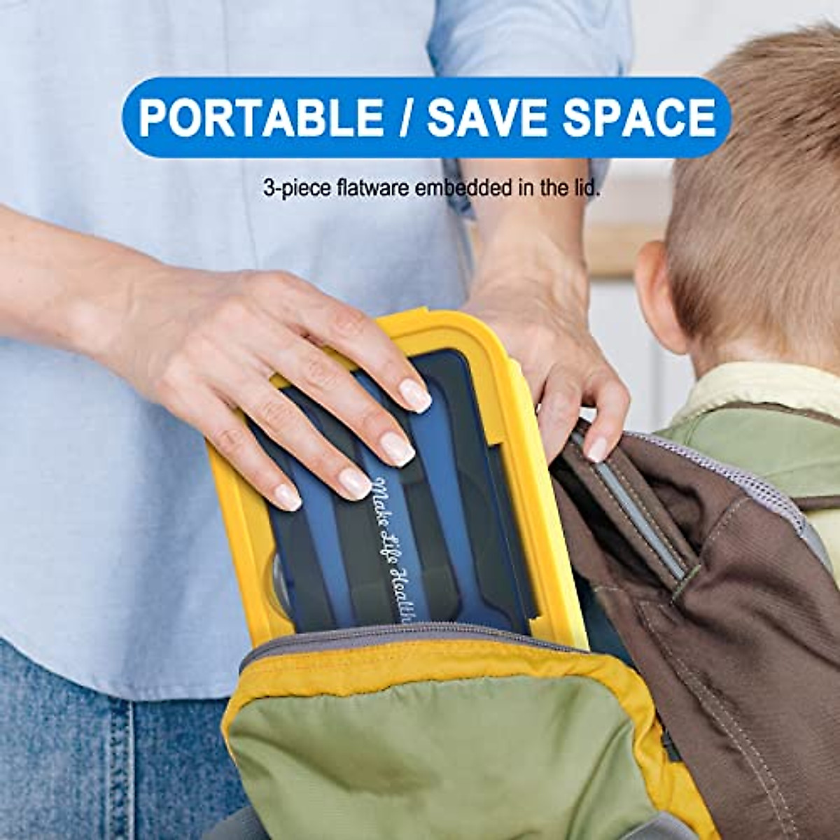 HOTEC Bento Lunch Box for Kids and Adults Built-in Knife, Fork & Spoon, 1400ML Portable Bento Box with 3 Compartments Perfect for On-the-Go Meal, BPA-Free, Microwave/Dishwasher/Freezer Safe(Blue)