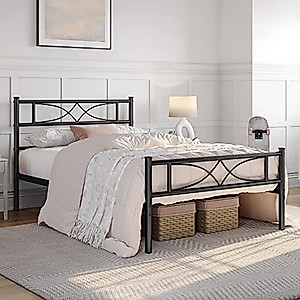Yaheetech Metal Twin Size Bed Frame, Platform Bed Frame, Mattress Foundation with Curved Design Headboard & Footboard, NO Box Spring Needed, Heavy-Duty Support, Easy Assembly, Twin, Black
