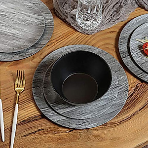 Plates and Bowls Set - 12pcs Melamine Dishes Dinnerware Set, Service for 4, Nonstick for kitchen,Outdoor/Indoor use,Wood Grain Pattern