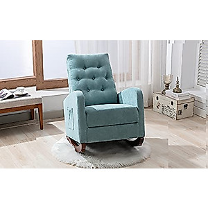 Baysitone Rocking Accent Chair, Tufted Upholstered Luxury Cotton Lounge Chair, Glider Rocker Armchair with Side Pocket for Nursery, Living Room, Bedroom, 300 lbs Strong Support (Mint Green + Cotton)