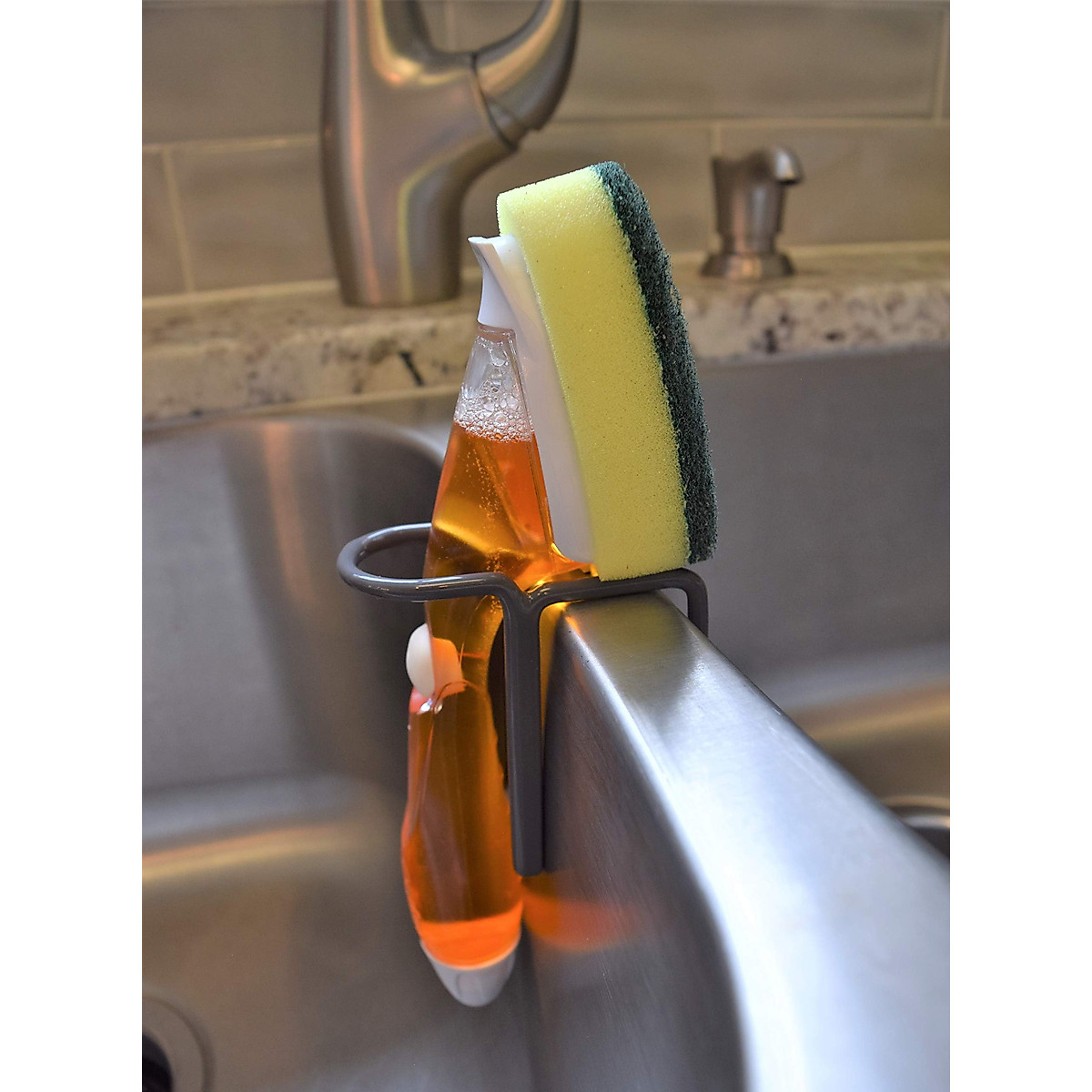 TidySink Dish Wand Holder Adjustable Kitchen Dishwand Sink Caddy (Black or Grey)