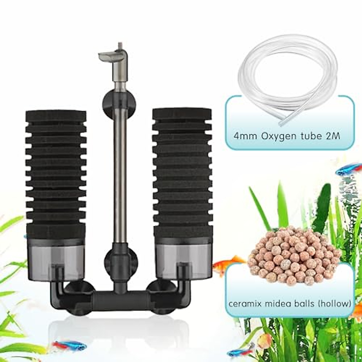 Digoos Aquarium Sponge Filter for 20-55 Gallon, with 2 Spare Sponges and 2M Spare Tube ，for Shrimp,Betta, Nano Fish Tank