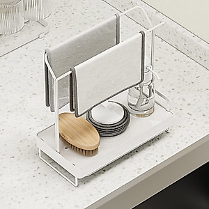 LUVADU ZCX Sink Organizer Sink Storage Drain Rack for Kitchen， Sponge Brush Soap Dishcloth Rack Soap Dispenser Organizer