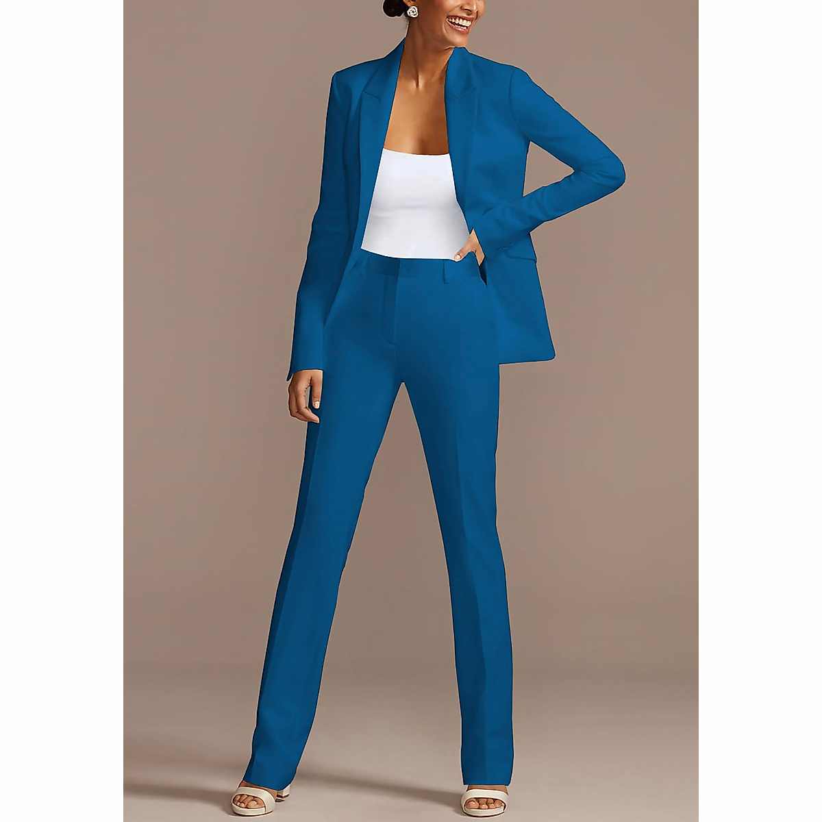 HuiSiFang Business Suit Set for Women Office Outfits Blazer Jackets + High Waist Straight Leg Pants