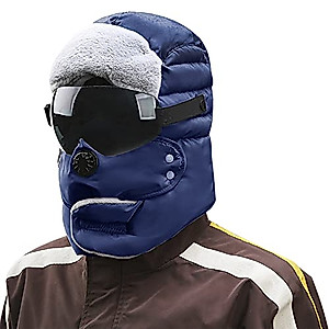 Men Women Balaclava with Glasses Mask, Cold Weather Windproof Ski Hat Camping Full Hooded Cap Snowboard Hunting Trapper Hat Cycling Bike Ushanka Russian Hat Navy
