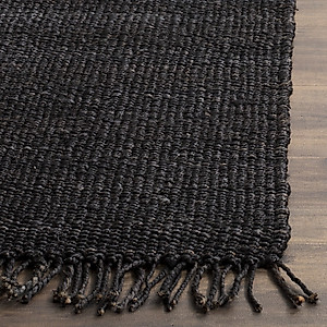 SAFAVIEH Natural Fiber Collection 4' Square Black NF368D Handmade Boho Fringe Woven Jute Area Rug