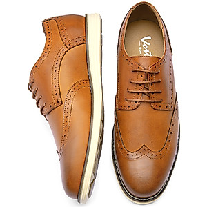 Vostey Men's Casual Dress Shoes Wingtip Oxfords Shoes Business Dress Shoes for Men (BMY617A Brown 10)
