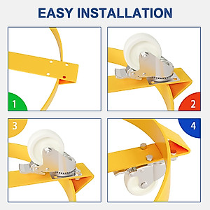 GarveeTech 55 Gallon Drum Dolly, 1250 Lbs Heavy Duty Barrel Dolly Cart Drum Caddy with 5 Swivel Wheels & Steel Frame, Trash Can Dolly Non-Tipping Hand, Garbage Can Dolly for Warehouse, Yellow