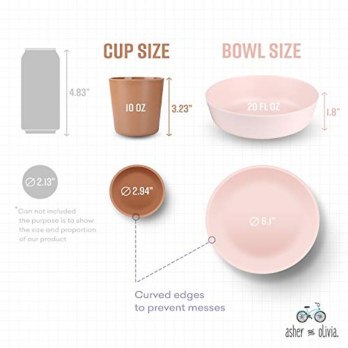 Kids Bamboo Bowls and Cup Set - 8 Piece Kids Bowls and Bamboo Cups for Kids - Bowls for Kids - Dishwasher Safe, Eco-Friendly