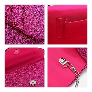 Dasein Women Glistening Evening Bags Pleated Clutch Handbags Wedding Purses Cocktail Prom Hand Pouch Fuchsia