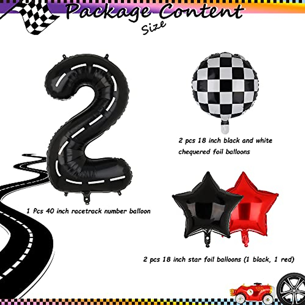 Race Car Birthday Balloons 40 Inch Racetrack Number Balloon 2 Black Boys Two Fast Birthday Race Car Theme Party Decor Supplies 5 Pcs Mylar Balloon