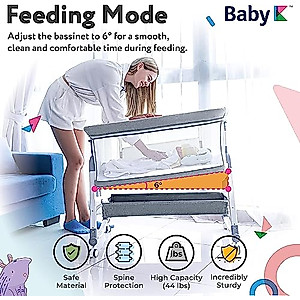 BABY K Mesh Bassinet Bedside Sleeper (Grey) - 3 in 1 Convertible Bassinet with Breathable Mesh and Mattress - Bedside Bassinet for Baby Crib Attach to Bed - Baby Co Sleeper for Bedside for Infants