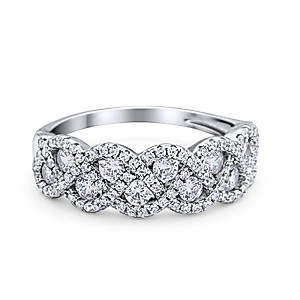 Blue Apple Co. Simulated Cubic Zirconia Size-9 Weave Crisscross Infinity Band Ring Round CZ 925 Sterling Silver