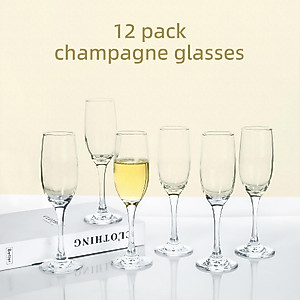 Elegant Champagne Glasses Set of 12, Long Stem Glass Champagne Flutes for Mimosa, Sparking Wine, Wedding, Party - 6 oz, Clear