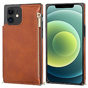 Bocasal Crossbody Wallet Case for iPhone 12/12 Pro with Card Holder,Zipper Card Slot Protector Shockproof Purse Cover with Removable Cross Body Strap 6.1 Inch(Brown)