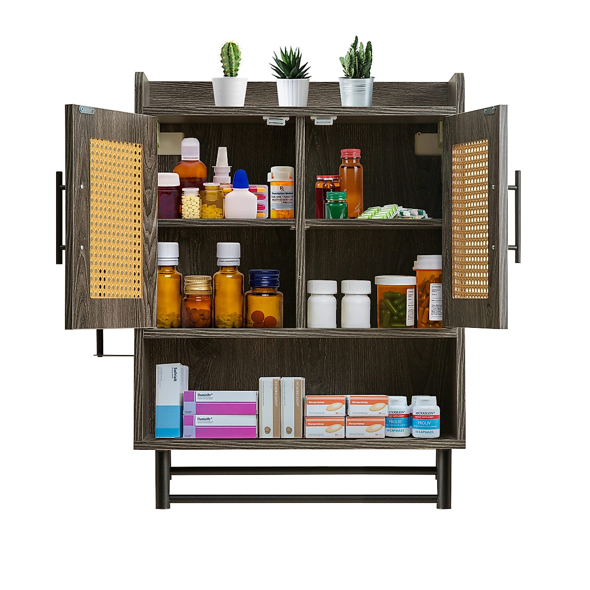 SUNTAGE Bathroom Wall Cabinet, Over Toilet Storage Cabinet w/2 Towel Bar, Paper Roll Holder & Adjustable Shelf in 9 Combinations, Medicine Cabinets Ideal for Bathroom, Kitchen (Brown)