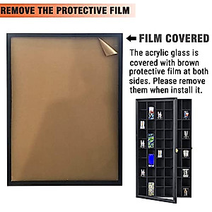 Shot Glass Display Case Large Wooden Cabinet Rack Holder Wall Mounted Black Shadow Box Lockable with UV Protection Acrylic Glass Door Shot Glass Storage Case with Removable Shelves, 17"x32", 52 Slots