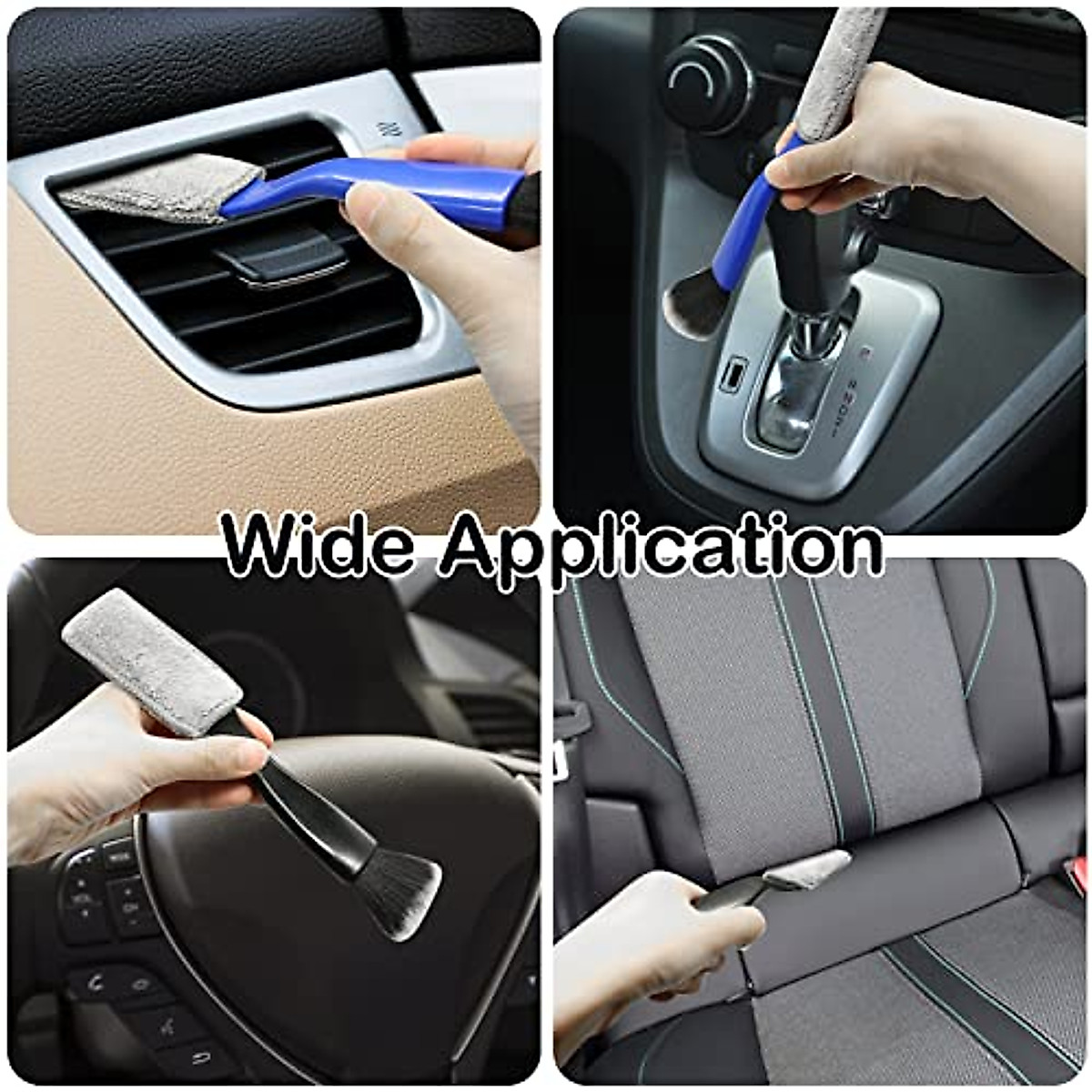 2 Pcs Double Head Brush for Car Cleaning, Portable Car Interior Detailing Brush Car Dust Brush, Auto Detail Brush Exterior Soft Bristles Car Seat Brush for Cleaning Air Vent Dashboard (Blue & Black)