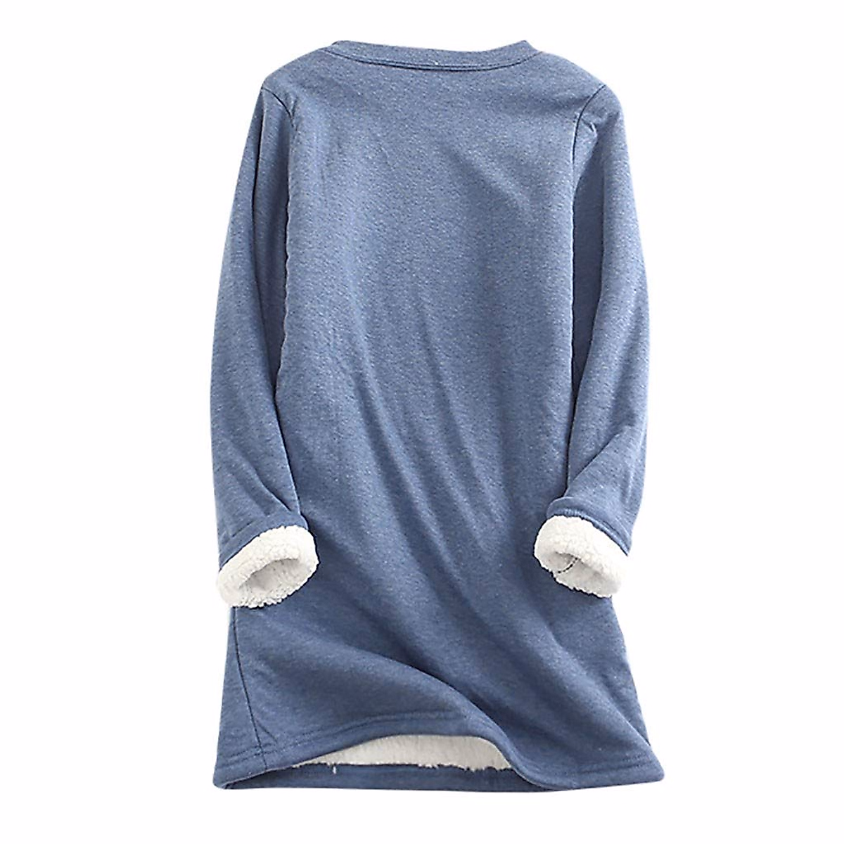 Women's Winter Warm Sherpa Fleece Lined Sweatshirt Plus Size Crewneck Thermal Underwear Pullover Loungewear Tunic Tops A- Blue