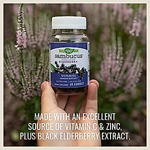 Nature’s Way Sambucus Elderberry Gummies, Immune Support Gummies*, Black Elderberry with Vitamin C and Zinc, 40 Gummies