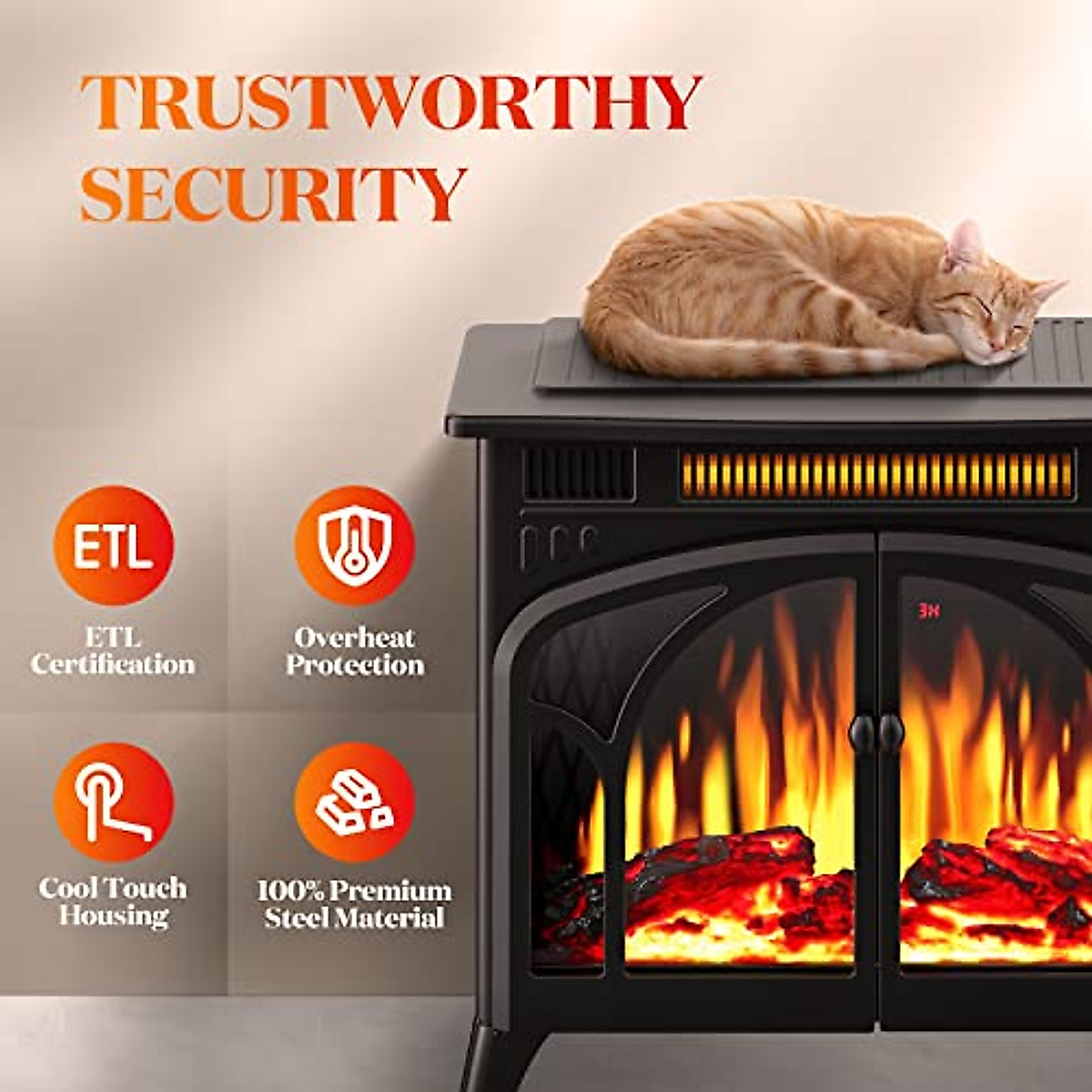 Rintuf Electric Fireplace Heater, 1500W Infrared Fireplace Stove with 3D Flame Effect, 5100BTU Electric Fireplace with Remote Control, Ideal for Indoor Outdoor Home Use