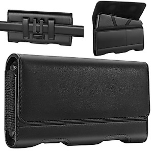 Mopaclle Phone Holster for iPhone 15 Plus 15 Pro Max 14 Pro Max 13 Pro Max 12 Pro Max 11 Pro Max 8 Plus,7 Plus 6 Plus Leather Phone Belt Clip Holder Case with ID Card Pouch (Fits w/Thin Case on) Black
