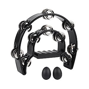 Tambourine Double Row Metal Jingles Bell Hand Held Percussion Half Moon Tambourines Musical Instrument for Adults Kids Party, KTV, Events, Church (Black)