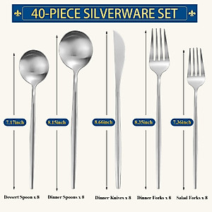 Silverware Set for 8, 40 Piece Flatware Set, Cutlery Tableware set Include Spoons And Forks Set, Stainless Steel Utensil Set, Matte polished Finish, Dishwasher Safe