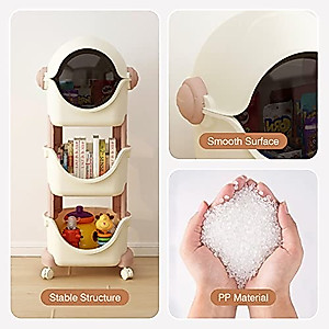 BanaSuper Kids Storage Cart with Wheels Spaceman Shape 3-Tier Rolling Bins for Toddler Dustproof Cover Children Toy Storage Organizer for Kids in Playroom Bedroom Nursery (Pink)