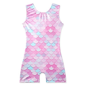 EQSJIU 2 Packs Leotard for Girls Gymnastics Mermaid Butterfly Sparkle Biketards with Shorts Kids Sleeveless Unitard One-Piece Dancewear 4t 5t 4-5t