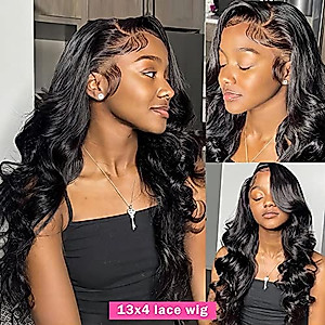 Body Wave Lace Front Wigs Human Hair 13x4 HD Lace Frontal Wig 18 inch Pre Plucked With Baby Hair 150% Density Brazilian Virgin Human Hair Lace Front Wigs for Black Women Glueless Natural Black 18inch