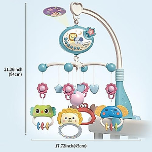 Nutsball Musical Baby Crib Mobile with Lights and Remote Control, Hanging Rotating Animals Rattles and Ceiling Light Projector with Stars, Nursery Toys with 400 Melodies for Ages 0+ Months (Blue)