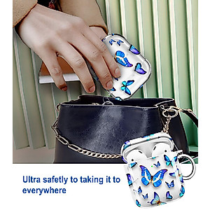Maxjoy for AirPods Case Cover, Clear AirPod Case for Women Girly Cute Soft Protective Transparent iPod Case with Keychain Clip for AirPods 2nd 1st Generation Charging Case 2&1, Blue Butterfly