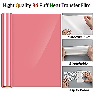 3D Puff Heat Transfer Vinyl for T-Shirts, 12"x6ft 3D Puffy HTV Iron on Vinyl, Coral 3D Puff Vinyl Heat Transfer HTV Roll for Heat Press Clothing